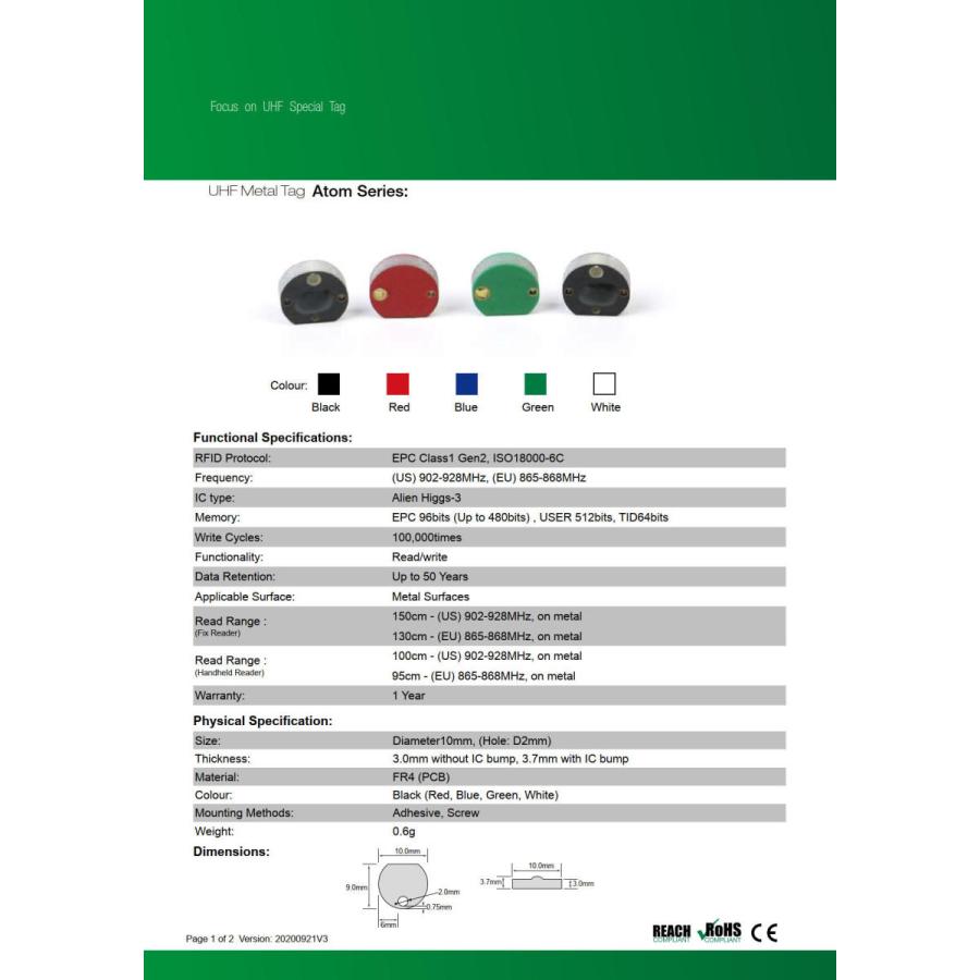 金属対応タグ Alien Higgs-3 JI-D10 RFID ICタグ UHF帯 周波数帯902MHz〜928MHz 数量1個 ...