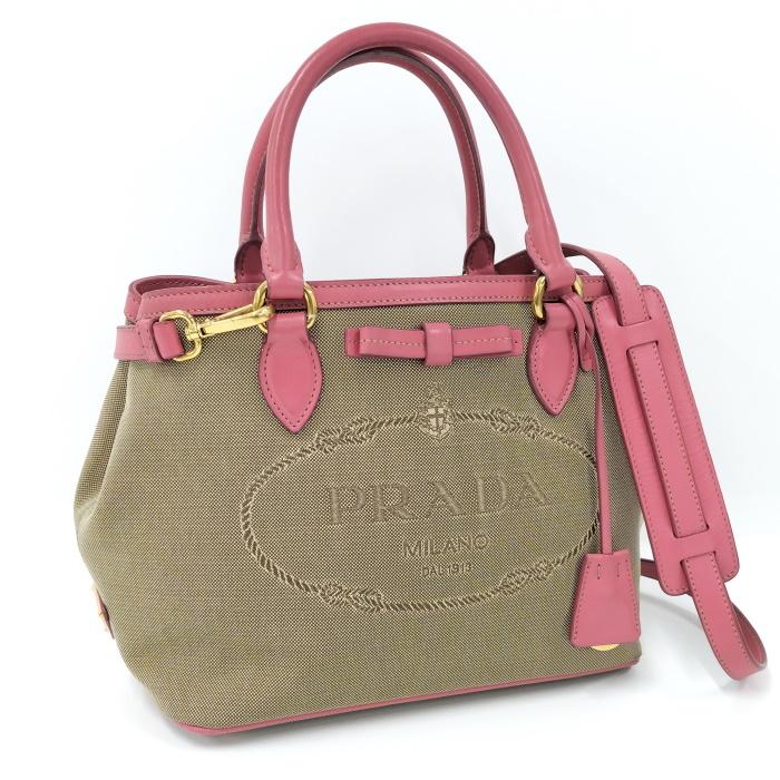 【中古】PRADA 2WAY ショルダーバッグ キャンバス ベージュ ピンク 1BA172 : 2000231257100097 : JJコレクション ヤフー店 - 通販 - Yahoo!ショッピング