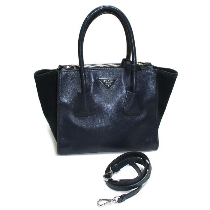 PRADA 【中古】PRADA 2WAY ショルダーバッグ ハンドバッグ スエード レザー ネイビー B2625M : JJコレクション ヤフー店 - 通販 - Yahoo!ショッピング