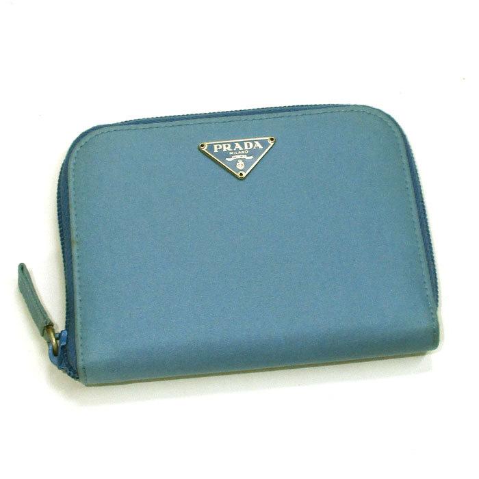 PRADA 【中古】PRADA ラウンドファスナー コンパクト財布 ナイロン レザー ライトブルー M606 : JJコレクション ヤフー店 - 通販 - Yahoo!ショッピング