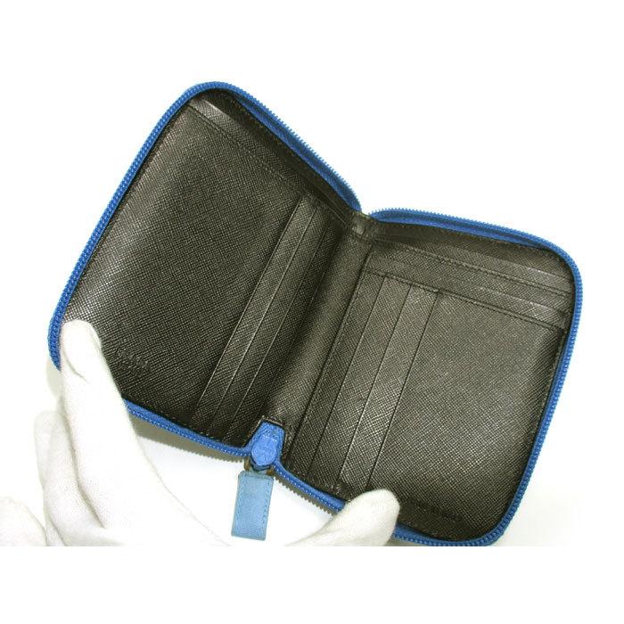 PRADA 【中古】PRADA ラウンドファスナー コンパクト財布 ナイロン レザー ライトブルー M606 : JJコレクション ヤフー店 - 通販 - Yahoo!ショッピング