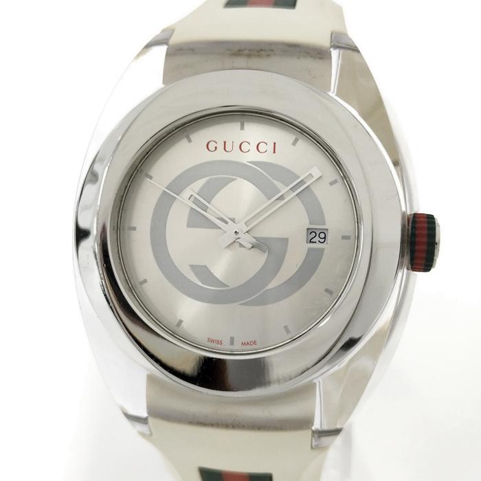 GUCCI シンク メンズ 腕時計 SS シルバー文字盤 デイト ラバー クォーツ 137.1 : JJコレクション ヤフー店 - 通販 - Yahoo!ショッピング
