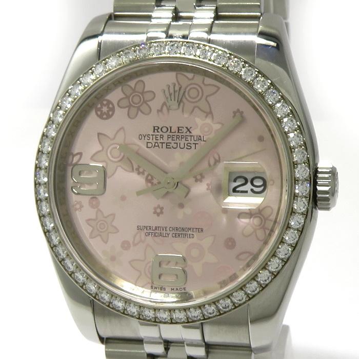 ROLEX 【中古】ROLEX デイトジャスト 自動巻き ベゼルダイヤ 10PD SS ピンクフラワー文字盤 G番 116244 : JJコレクション ヤフー店 - 通販 - Yahoo!ショッピング