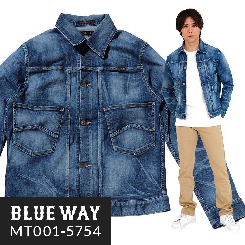 BLUE WAY BLUEWAY エンジニアショートジャケット ハイブリッドストレッチデニム（ユーズドシェイバー）:MT001-5754 ジージャン : BLUEWAY JKURA ジーンズ ...