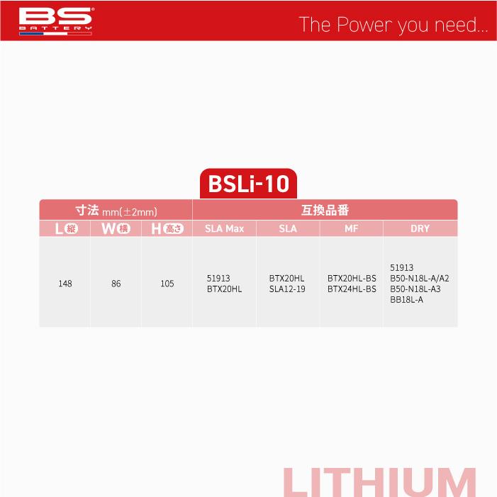 BSバッテリー BSLi-10 BS BATTERY バイク バッテリー メンテナンス用品 : bs-bsli-10 : バイク用品の車楽 ...