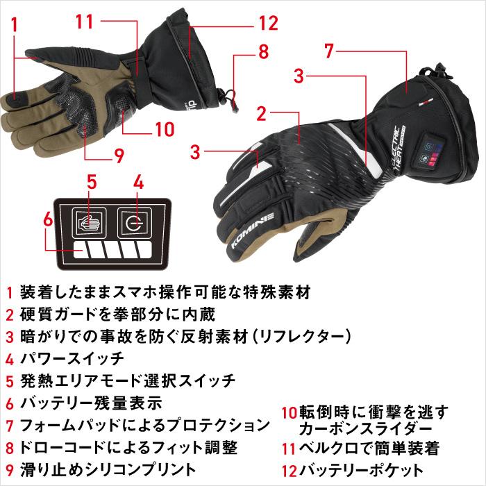 コミネ EK-215 デュアルヒートプロテクトエレクトリックグローブ KOMINE 08-215 バイク 電熱グローブ 秋冬 スマホ対応 ...