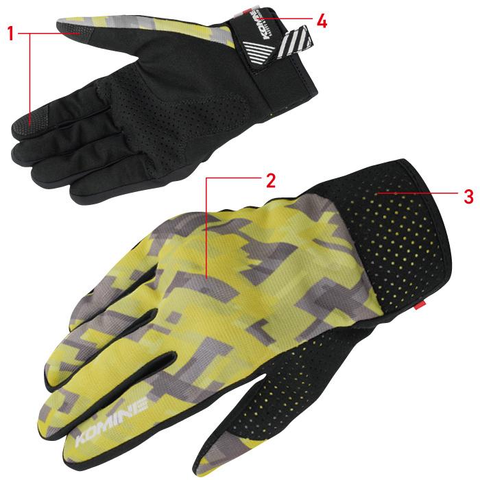 コミネ GK-233 プラッドパターン プロテクトライディングメッシュグローブ KOMINE 06-233 春夏 バイク グローブ スマホ操作 メンズ レディース 2020年モデル :GK ...
