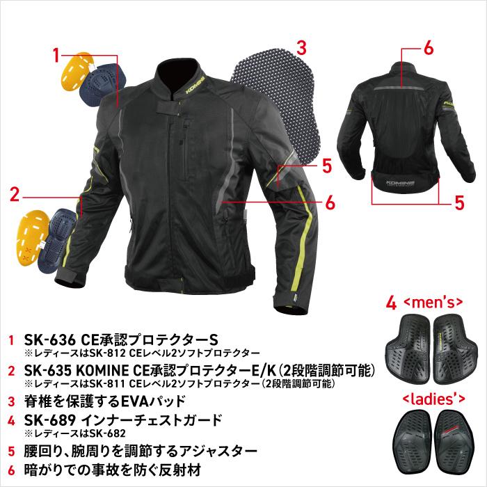 コミネ ジャケット JK-146 プロテクトハーフメッシュジャケット KOMINE 07-146 春夏 バイク スポーティ メンズ レディース CE適合パッド付 :JK-146:バイク用品の車 ...