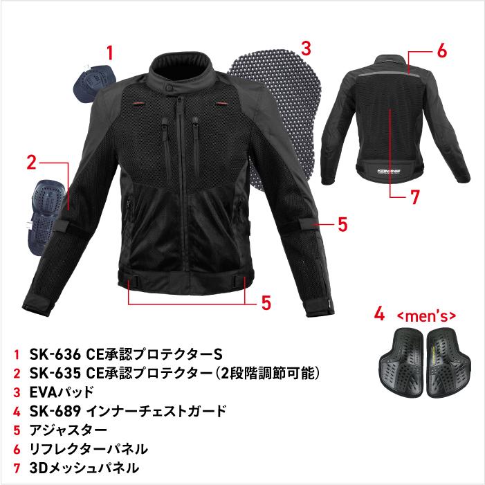 コミネ メッシュジャケット JK-1563 大きいサイズ 5XLB・6XLB プロテクト3Dエアストリームジャケット KOMINE 07-1563 バイク CE規格パッド付 :JK-1563b ...