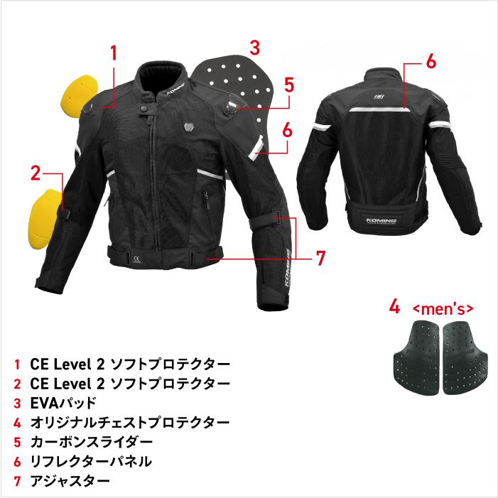 コミネ メッシュジャケット JK-1573 大きいサイズ 5XLB・6XLB プロテクトカーボンメッシュジャケット KOMINE 07-1573 バイク CE規格パッド付 : jk-1573b ...