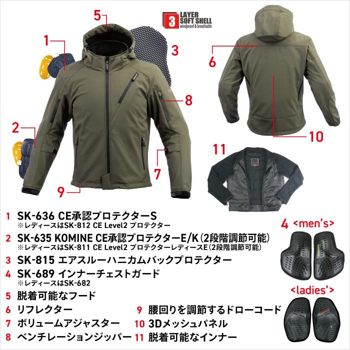 コミネ ジャケット JK-5792 プロテクトソフトシェルウィンターパーカ-IFU KOMINE 07-5792 バイク 防寒 CE規格パッド付 秋冬 : jk-5792 : バイク用品の車楽 ...