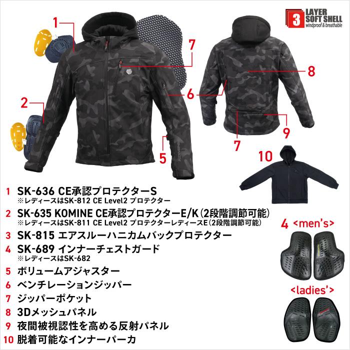 コミネ JK-5902 大きいサイズ 5XLB・6XLB プロテクトソフトシェルウインターパーカ KOMINE 07-5902 バイク ジャケット 防寒 CE規格パッド付 2023年秋冬モデル ...