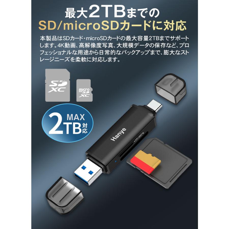 Hanye Hanye SDカードリーダー USB 3.2 Gen 1 UHS-I DDR225モード Type-C OTG対応 5Gbps ...