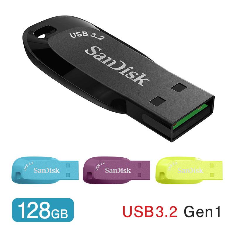 SanDisk USBメモリ128GB サンディスク USB 3.2 Gen 1 Ultra Shift R:100MB/s シンプル キャップレス SDCZ410-128G 海外パッケージ ...