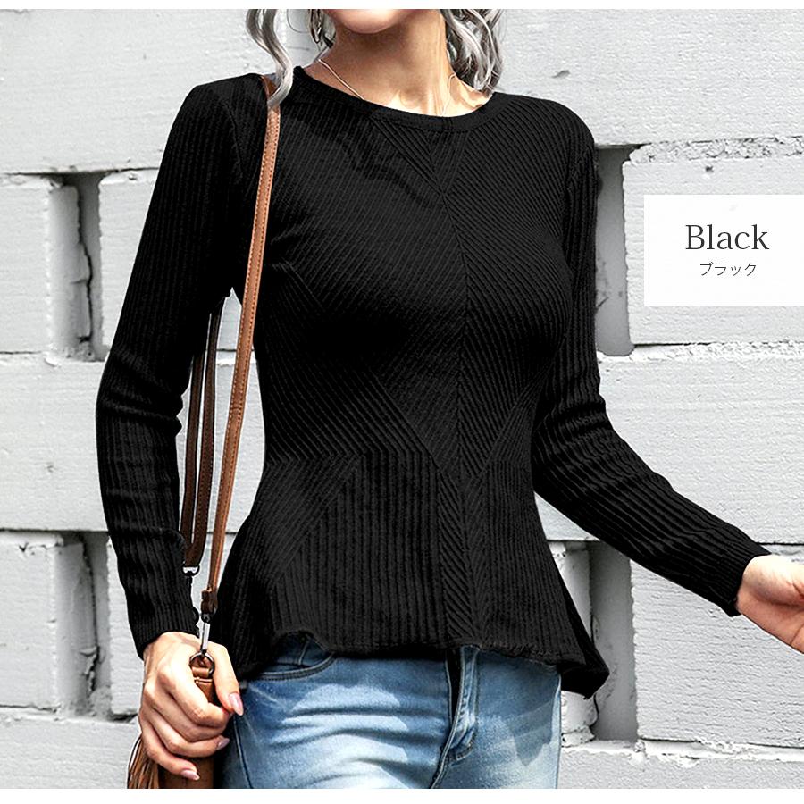ニット ぺプラム 柄編み 長袖 トップス 秋 起毛 春 ラウンドネック フリル ブラック ホワイト グレー ベージュ レッド フリーサイズ JOCOSA 7155 :7155:JOCOSA ...