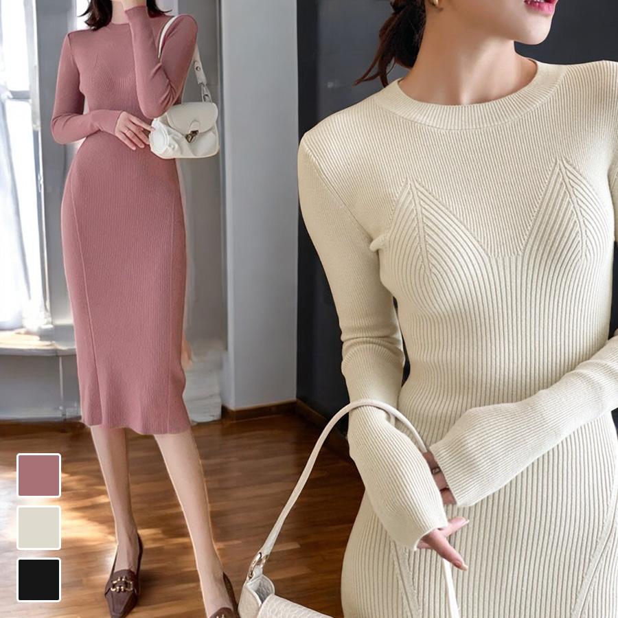 ニットワンピース ミディ丈 デザイン編み 長袖 クルーネック JOCOSA 9249 : JOCOSA Yahoo!ショップ - 通販 - Yahoo!ショッピング
