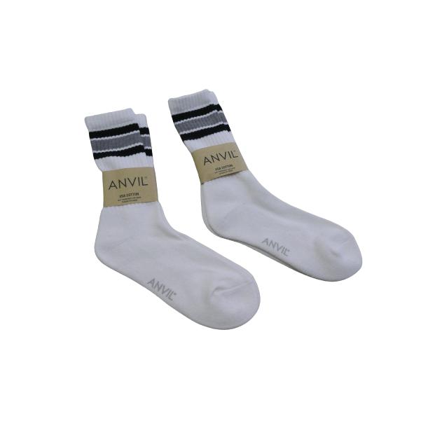 anvil ANVIL アンビル US COTTON CREW SOCKS クルーソックス ラインソックス 2P 白x黒x灰 ホワイト ...