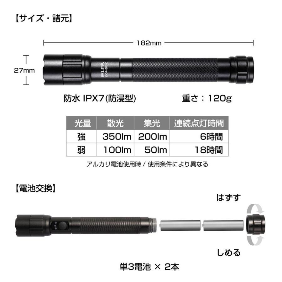 ELPA LED懐中電灯 350ルーメン DOP-EP530 返品種別A :4901087224388-21-33240:Joshin web - 通販 - Yahoo!ショッピング