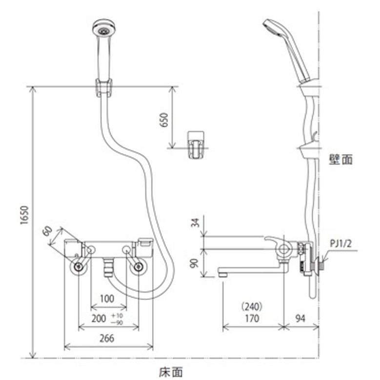 KVK 壁付き2穴 シャワー混合栓(浴室用) (水栓)KVK KF880TS2 返品種別B : Joshin web - 通販 - Yahoo!ショッピング