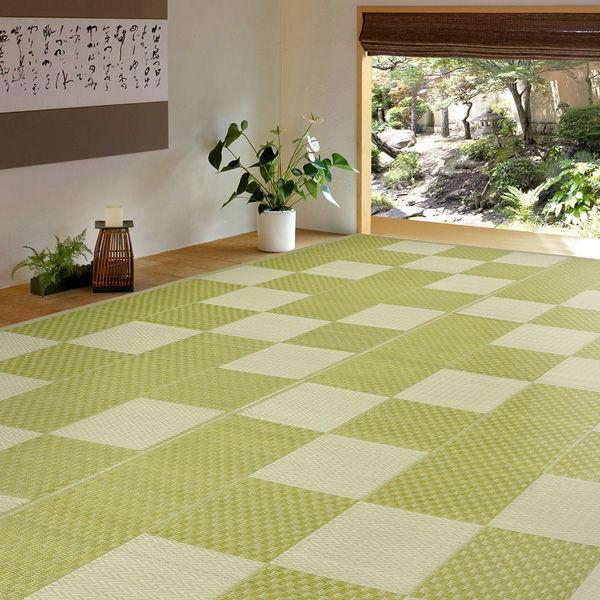 HAGiHARA HAGIHARA(萩原) 丸洗いできる い草風カーペット PP柄上敷 江戸間6帖(261×352cm・グリーン) 矢倉(やくら) ラグマット PPマット ヤクラE6GRコソウ ...