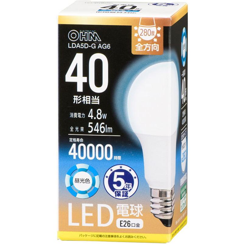 OHM オーム LED電球 一般電球形 546lm(昼光色相当) LDA5D-G AG6 返品種別A : Joshin web - 通販 - Yahoo!ショッピング