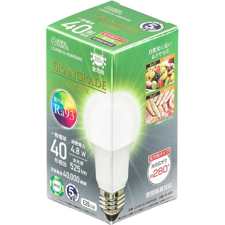 OHM オーム LED電球 一般電球形 525lm(昼白色相当) LDA5N-G AG6/ RA93 返品種別A : Joshin web - 通販 - Yahoo!ショッピング