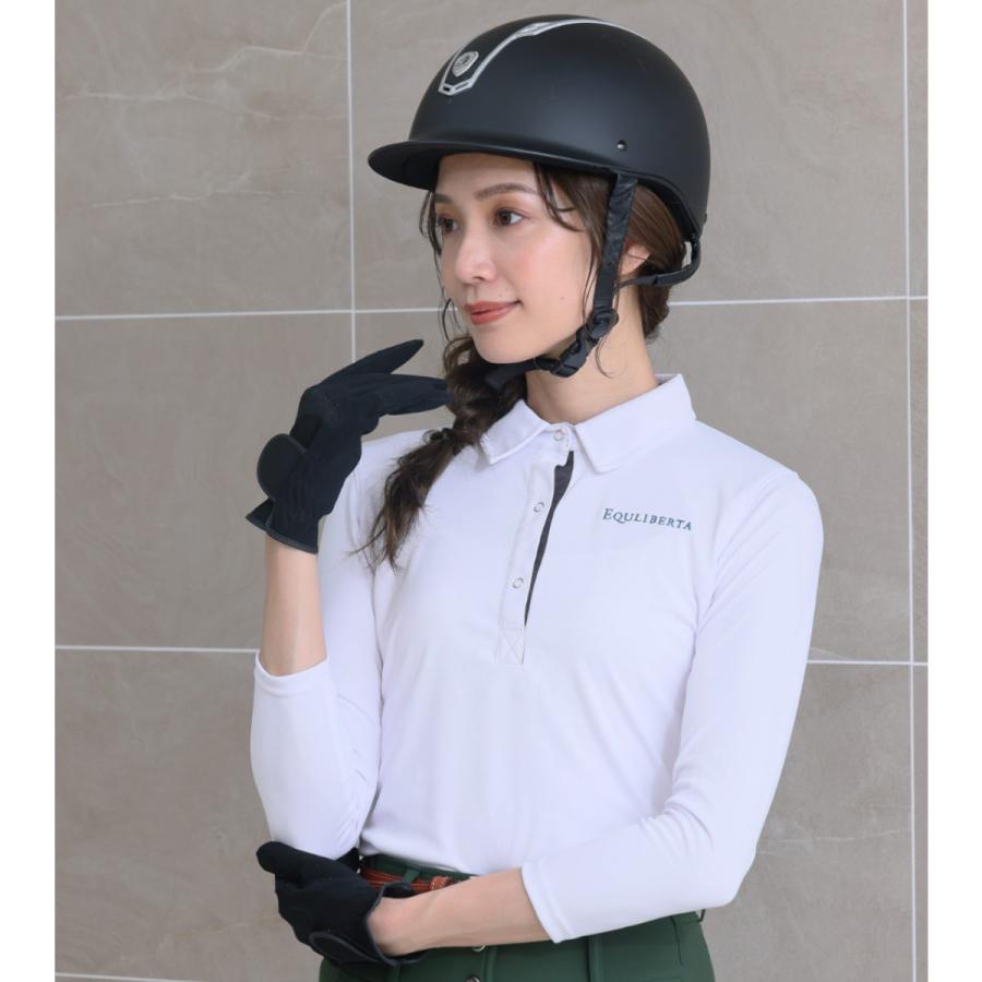 乗馬用品 EQULIBERTA ホースモチーフ ポロシャツ レディース (八分袖） ホワイト／マリンブルー 乗馬 馬具 :EQ-CW-1928-LA-WTBL:乗馬用品専門店ジョセス2号店 ...