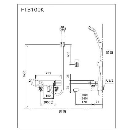 KVK 浴室用 FTB100K パイプ170mm シャワー水栓 混合栓 一般地仕様 送料無料 :FTB100K:ジュールプラスYahoo!店 - 通販 - Yahoo!ショッピング