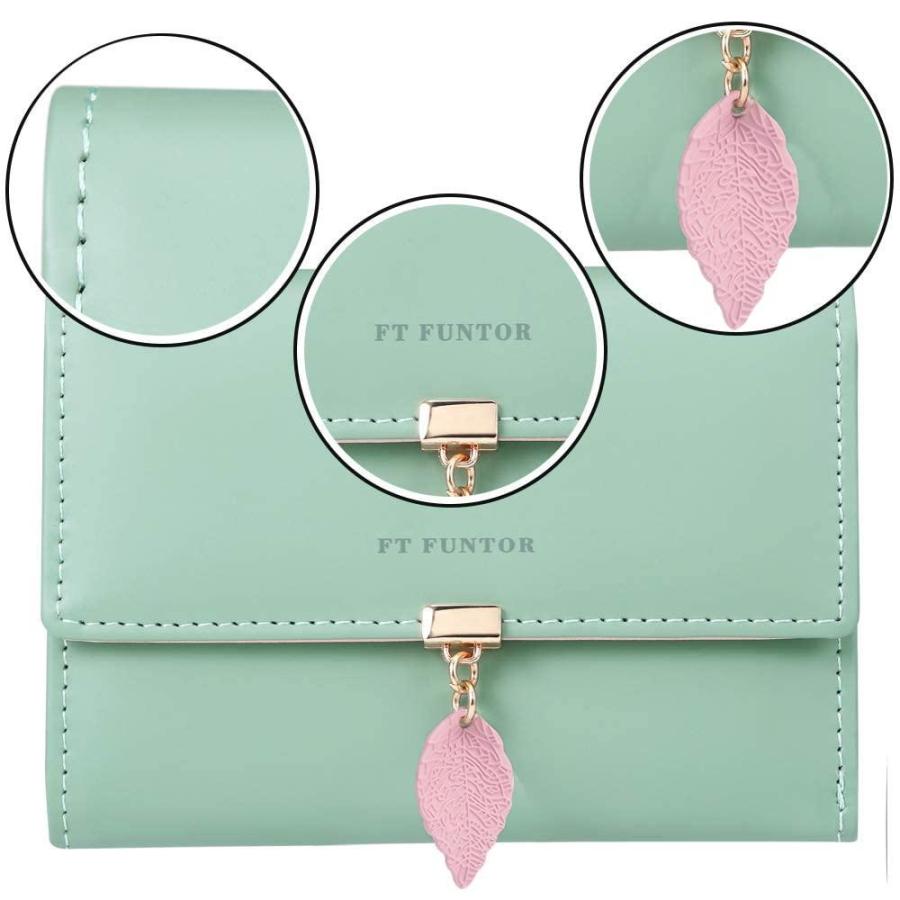 FT Funtor RFID財布 レディース リーフカードホルダー 三つ折り レディース財布 コインジッパーポケット IDウィンドウ付き, 1 ...