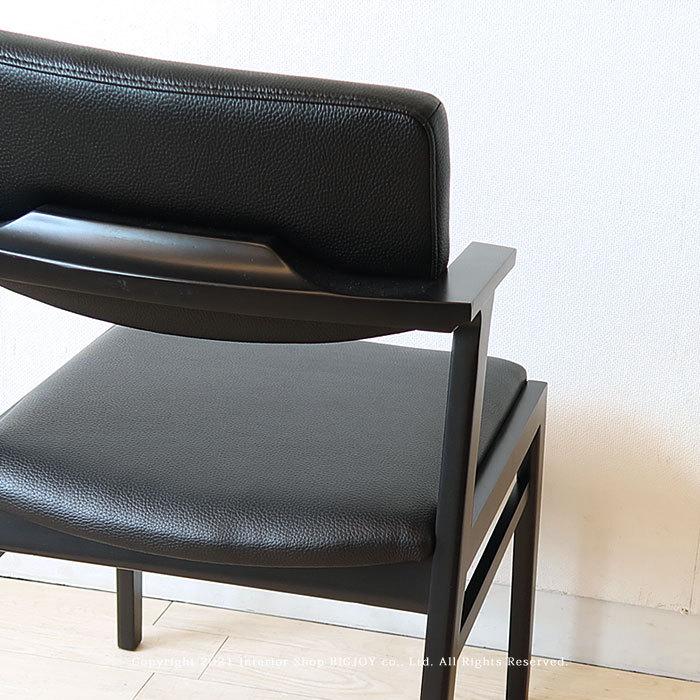ダイニングチェア セミアームチェア ラバー材 ブラック色 PVCレザー張り ヴィンテージテイスト モダンテイスト ブラックレザー ...