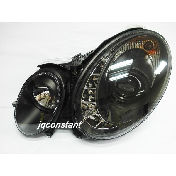 2003-2006y ベンツ W211 前期用 LEDポジションDRL プロジェクターヘッドライト ブラックインナー 純正キセノン対応 ...