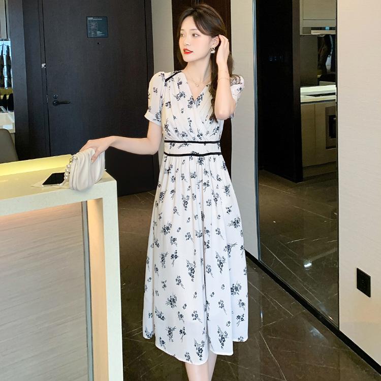 花柄 ワンピース シフォン ウエストマーク Aライン ロングワンピ 花柄 ワンピース シフォン ウエストマーク Aライン ロングワンピ