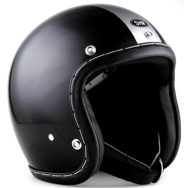 SG規格取得 【SHM】 Lot-102 センターライン レザートリム ハンドステッチ ジェットヘルメット (Mサイズ/57cm〜58cm) [ブラック×シルバー] 黒 立花 DIN ...