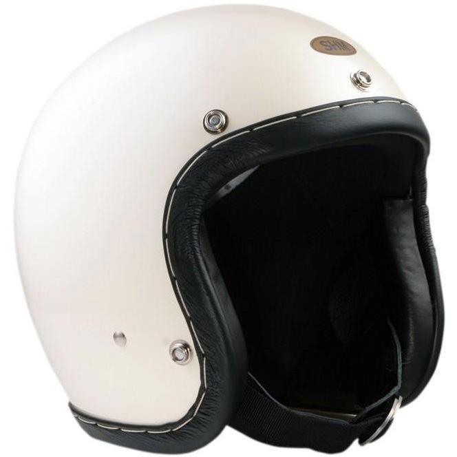 SG規格取得 【SHM】 Lot-104 カウハイド 牛革巻き レザートリム ハンドステッチ ジェットヘルメット (Sサイズ/55cm〜56cm) [アイボリー×ブラック] 白×黒 立花 ...