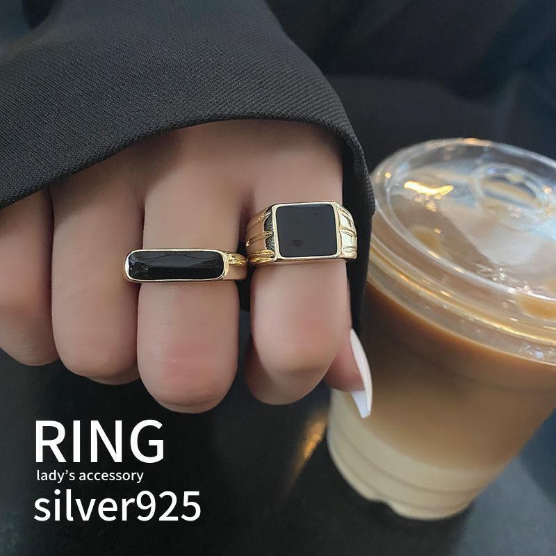 リング 指輪 ブラック エナメル フリーサイズ シルバー925 銀 ゴールド 金属アレルギー対応 アクセサリー レディース ジュエリー 重ね付け シンプル 上品 : 髪飾り&アクセサリー ...