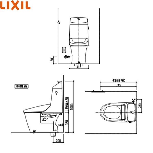 LIXIL BC-B30S-DT-B382 BW1限定 リクシル LIXIL/INAX ベーシアシャワートイレ一体型便器 B2 フチレス ECO5 床排水200mm対応 一般地・手洗付 送料 ...