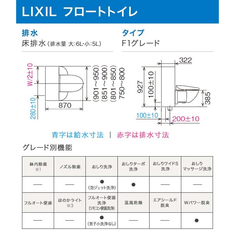 LIXIL リクシル トイレ フロート F1グレード 床排水（Sトラップ）収納付 手洗いなし YDS-F251AS1/ アクアセラミック ECO6 シャワートイレ キャビネット : じゅうせつ ...