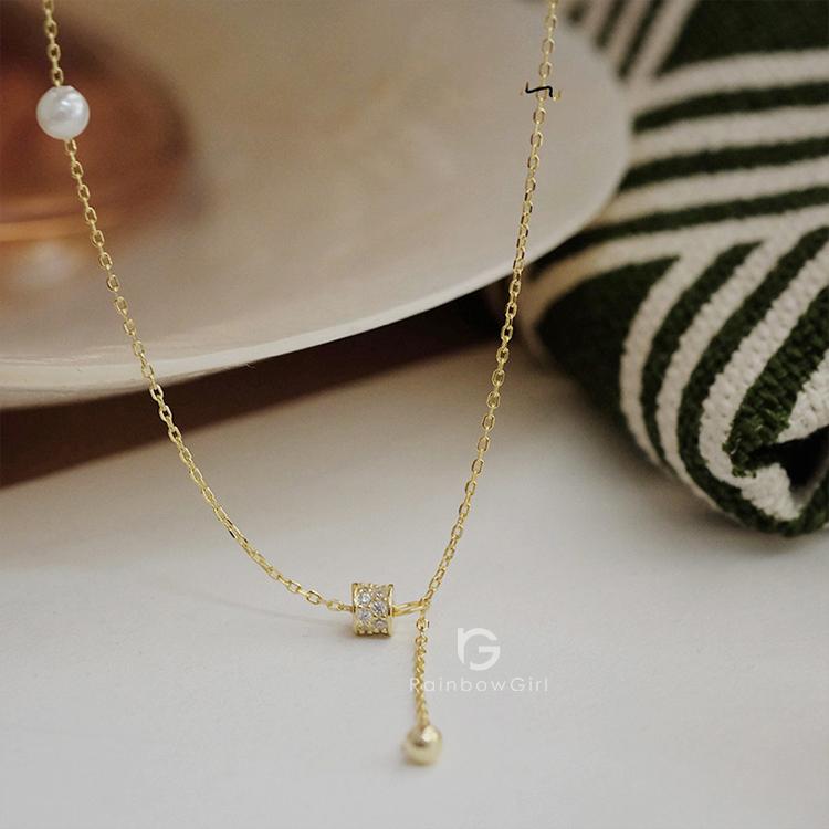 ネックレス レディース 大人可愛い ラリエット ボール リング パール シンプル Vライン シルバー925 14kコーティング 彼女 妻 嫁 母 女性 誕生日プレゼント :ys-z167 ...