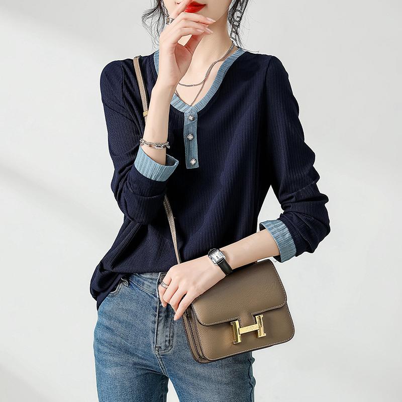 ホームアイホーム レディース ニット プルオーバー トップス Vネック 切り替えデザイン 長袖 Tシャツ ロンT カットソー スプリング : JustMode - 通販 - Yahoo!ショッピング