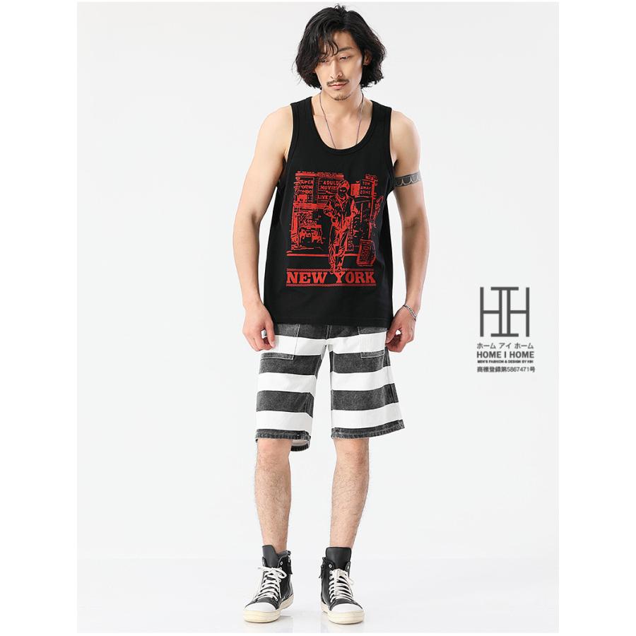 ホームアイホーム ショートパンツ ハーフパンツ メンズ ボーダー柄 ベイカーショートパンツ サンドウォッシュ加工 フロントボタンフライ 帆布 綿100 モーターサイクル 短パン ...