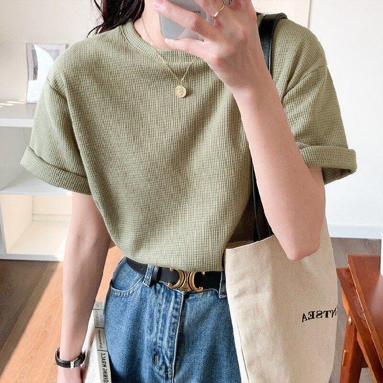 ホームアイホーム カットソー Tシャツ レディース 無地 半袖 丸首 カジュアル ワッフル シンプル キレイめ トップス : JustMode - 通販 - Yahoo!ショッピング