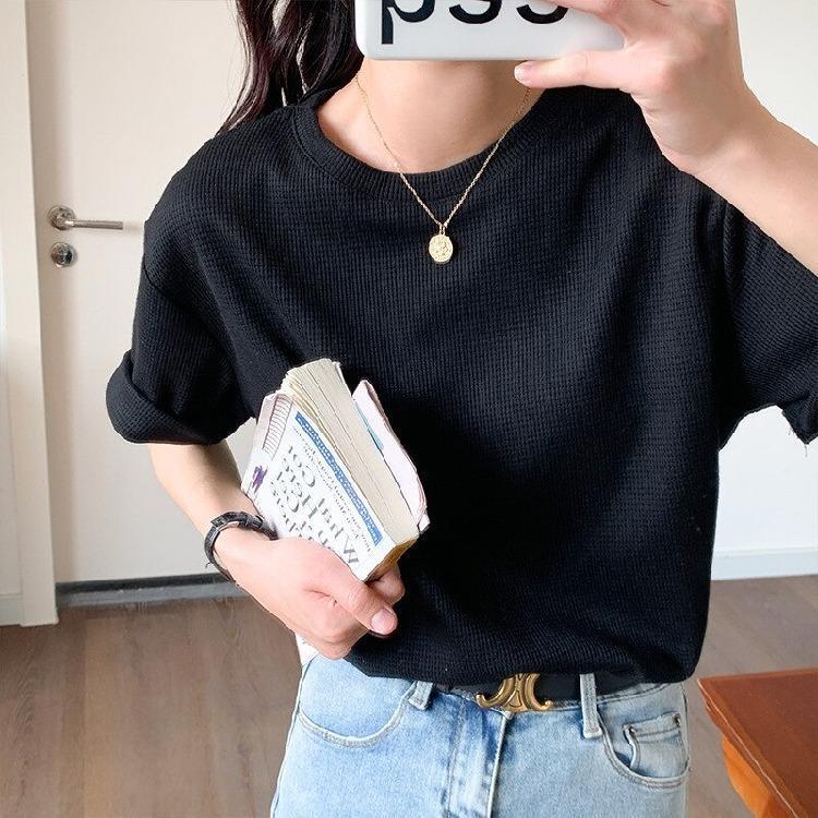 Tシャツ カットソー レディース 半袖 丸首 無地 ワッフル カジュアル シンプル 定番 キレイめ トップス :ndt488795978:JustMode - 通販 - Yahoo!ショッピング