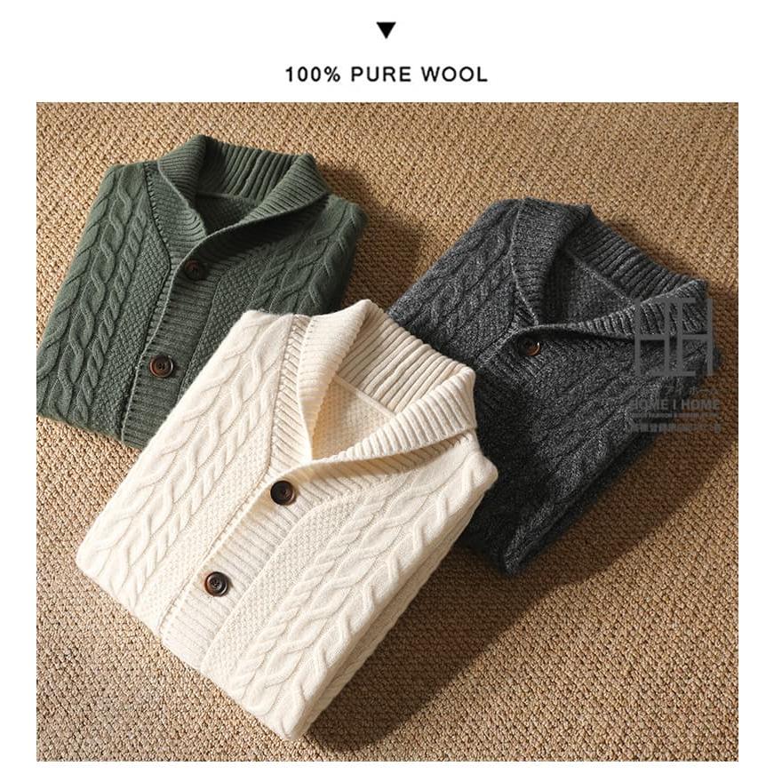 ホームアイホーム ウール100％ カーディガン メンズ ケーブル編み 長袖 紳士 ニットジャケット おしゃれ 暖かい 防寒 防寒着 あったか プレゼント ニット セーター : JustMode ...