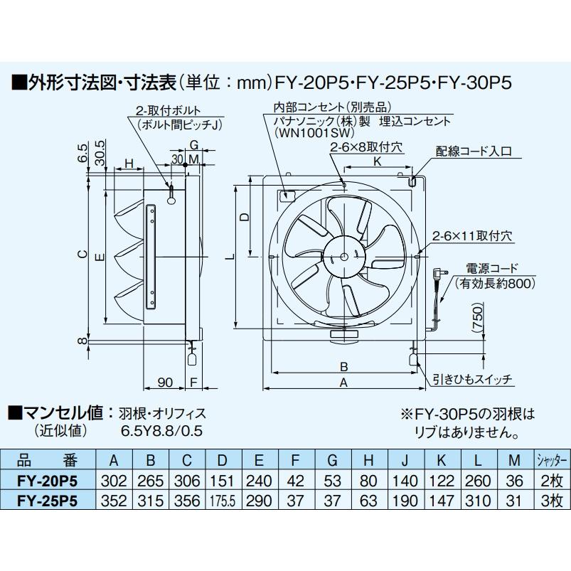 Panasonic 【FY-25P5】PANASONIC換気扇スタンダードタイプ 25cm 排気・引きひも連動シャッター北海道、沖縄及び離島は ...