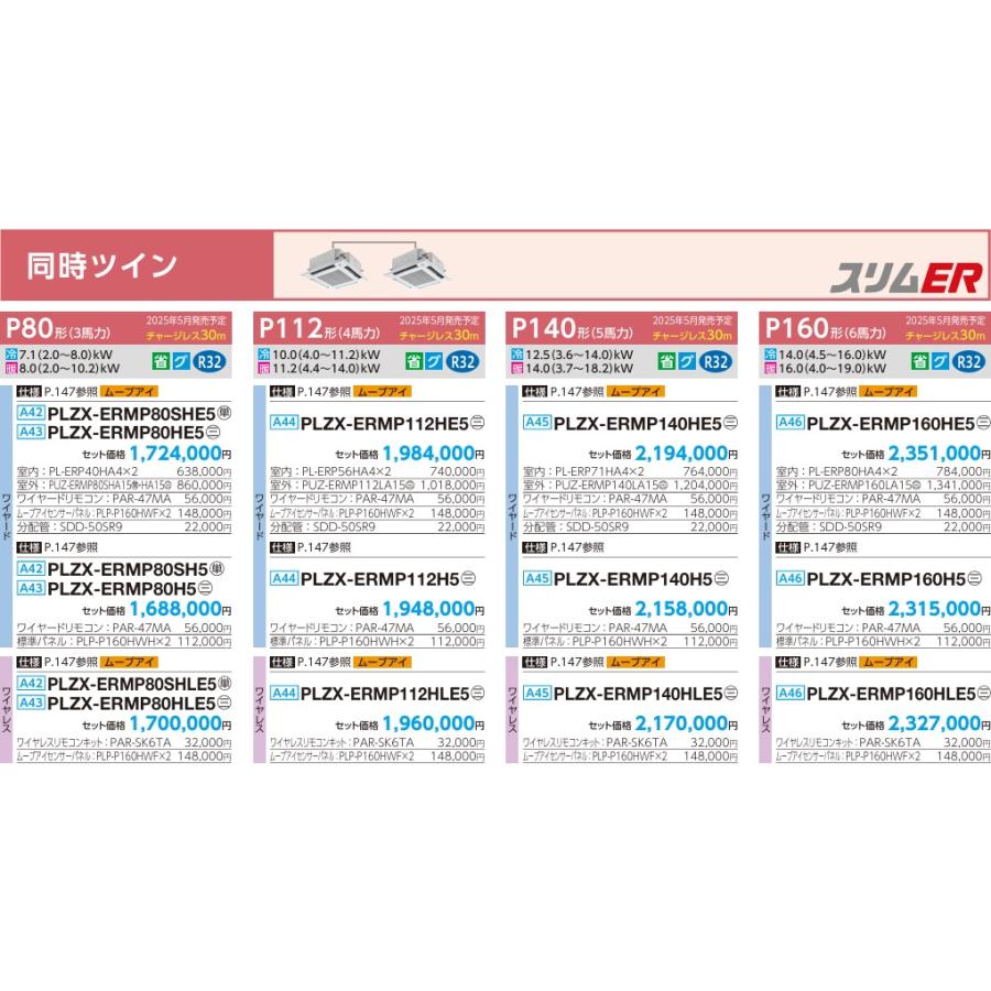 三菱電機 三菱電機スリムER同時ツイン PLZX-ERMP80SH5 4方向天井カセット形〈i-スクエアタイプ〉同時ツイン3馬力 ワイヤードリモコン 単相200V : 住設オンデマンド ...