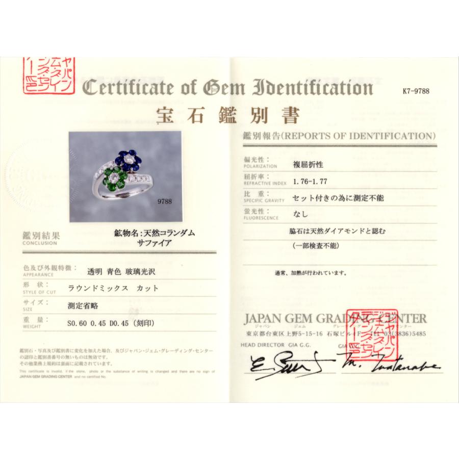 Pt900サファイヤ0.60ct/グリーンガーネット0.45ct/ダイヤモンド0.45ctリング 鑑別書付 全国送料無料 sapphire green garnet : ジュエリー小林 ...