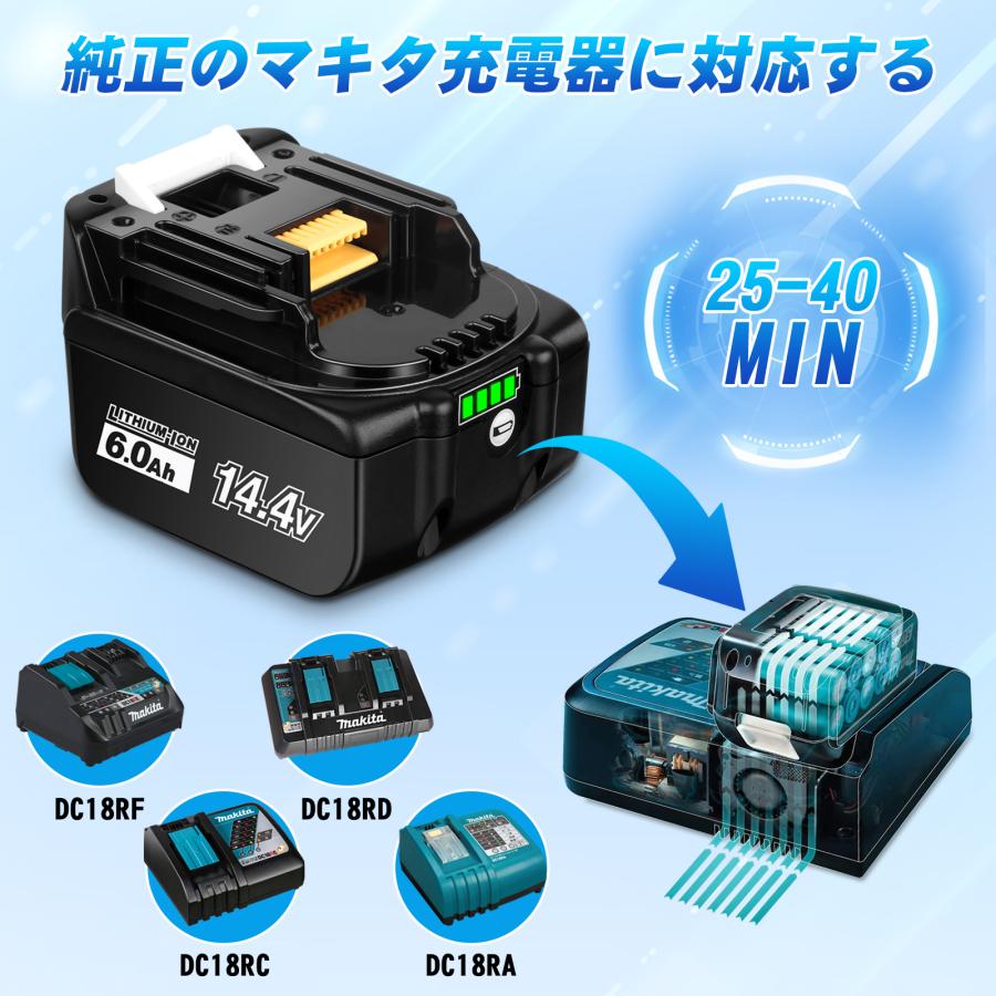 マキタ 14.4V バッテリー BL1460B 6.0AH マキタ バッテリー 14V リチウムイオン電池 互換 残量表示 BL1430B ...
