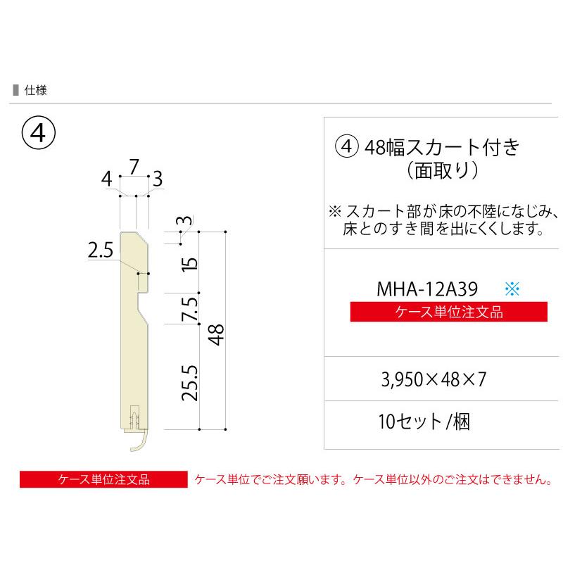 巾木 48幅スカート付き 面取り 3950×48×7mm 10本入 MHA-12A39※ 幅木 NODA ノダ 床材 フローリング : DIYをサポートする じゅうたす - 通販 ...