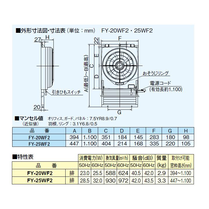 Panasonic 【FY-25WF2】パナソニック 居室用 窓用換気扇 排気 プロペラファン : 住宅設備機器の小松屋 Yahoo!店 - 通販 - Yahoo!ショッピング