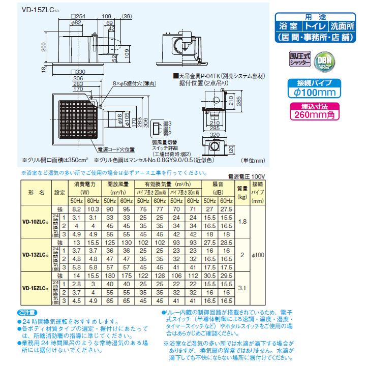 三菱 【VD-15ZLC13】三菱 ダクト用換気扇 天井埋込形 24時間換気機能付 サニタリー用 低騒音形/ 3段階切替タイプ VD-15ZLC12後継機種 MITSUBISHI : 住宅設備 ...